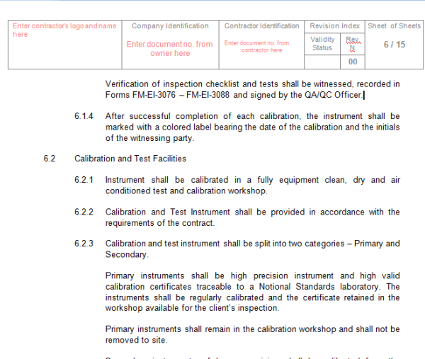 Full ITP for Instrument Calibration with Checklists [Editable]