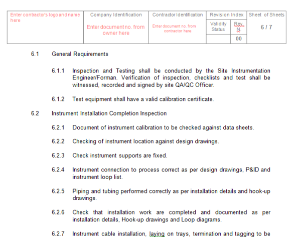Full Itp For Instrument Loop Checks With Checklists Editable
