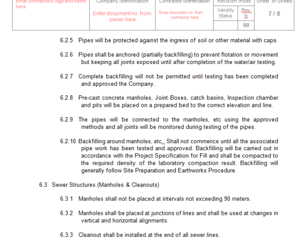 Full ITP for Sewer and Drainage Installation with Checklists [Editable]