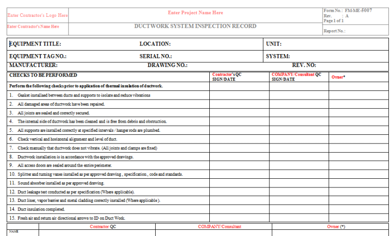 Full ITP for HVAC Systems Installation with Checklists [Editable]