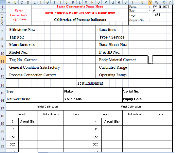 Full ITP for Instrument Calibration with Checklists [Editable]