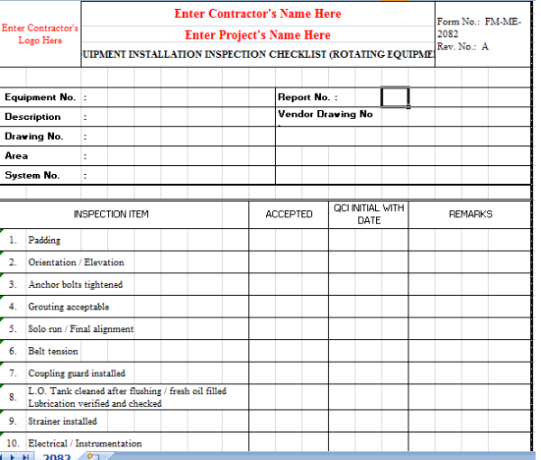 Full ITP for Rotating Equipment (Pumps) Installation with Checklists ...