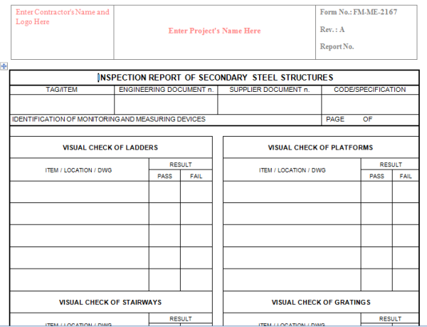 Full ITP for Structural Steel Erection with Checklists [Editable]