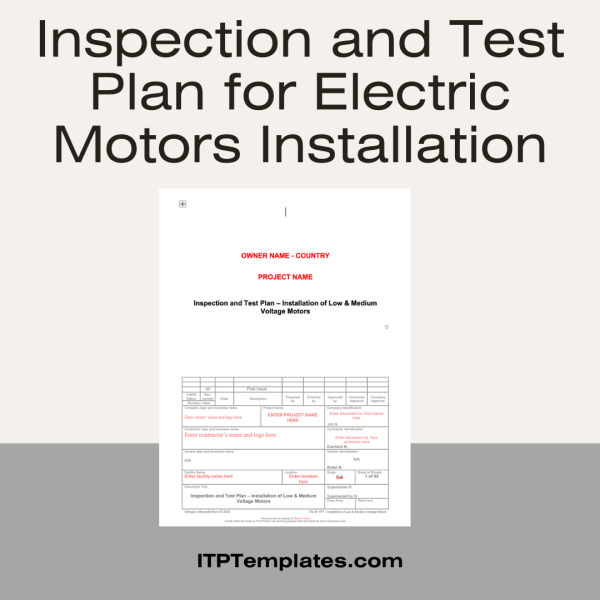 Full ITP for Electric Motors Installation with Checklists [Editable]