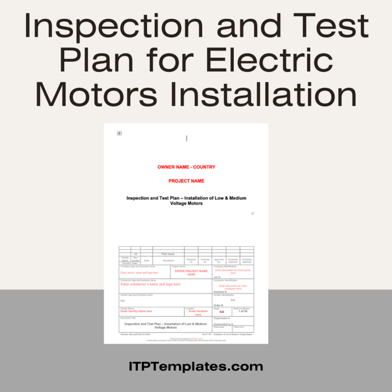 Full ITP for Electric Motors Installation with Checklists [Editable]