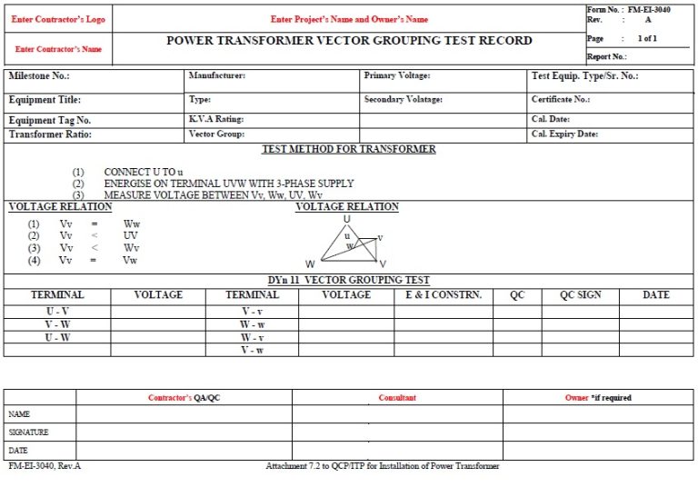 Inspection & Test Plan for Electric Power Transformers Installation ...
