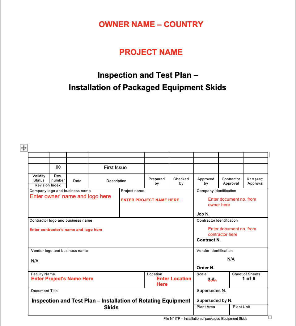 Full ITP's for Mechanical Works with Inspection Checklists [Editable]