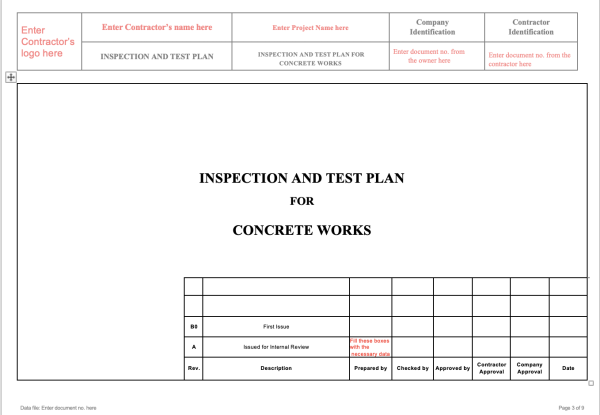 Full ITP's for Civil Works with Inspection Checklists [Editable]