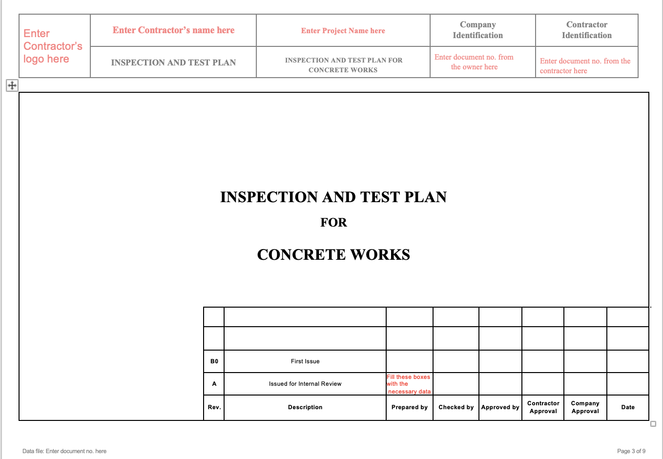 Full ITP's for Civil Works with Inspection Checklists [Editable]
