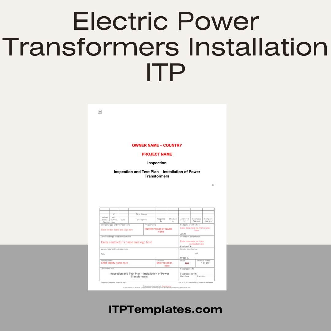 Full ITP for Power Transformers Installation with Checklists [Editable]