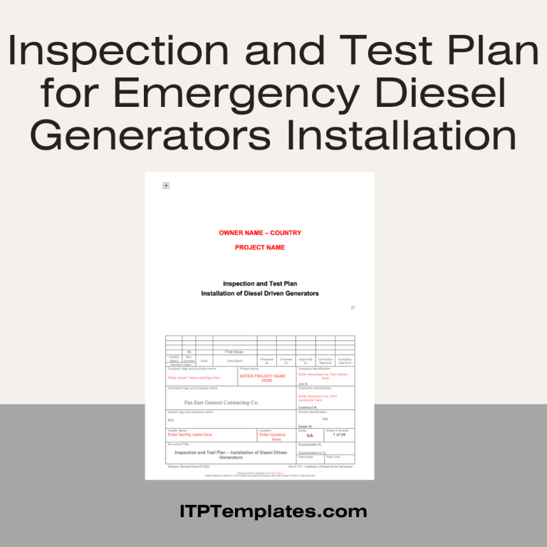 Full ITP for Emergency Diesel Generators Installation with Checklists ...
