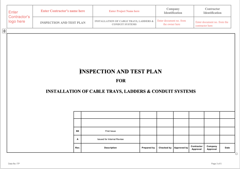 Full ITP's for Construction Works with Inspection Checklists [Editable]